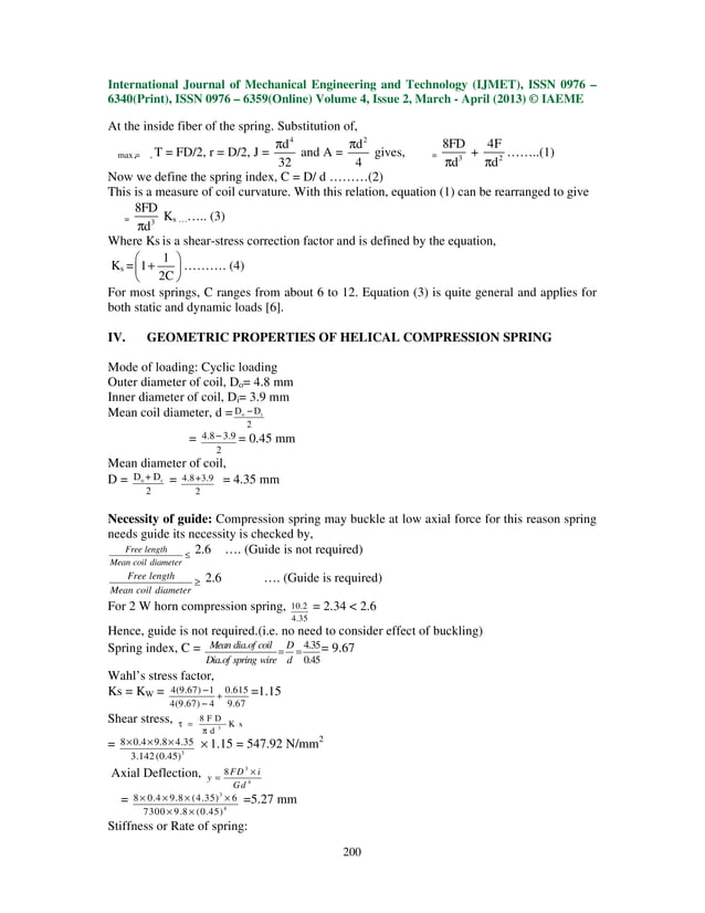 Art of fatigue analysis of helical compression spring used in two | PDF