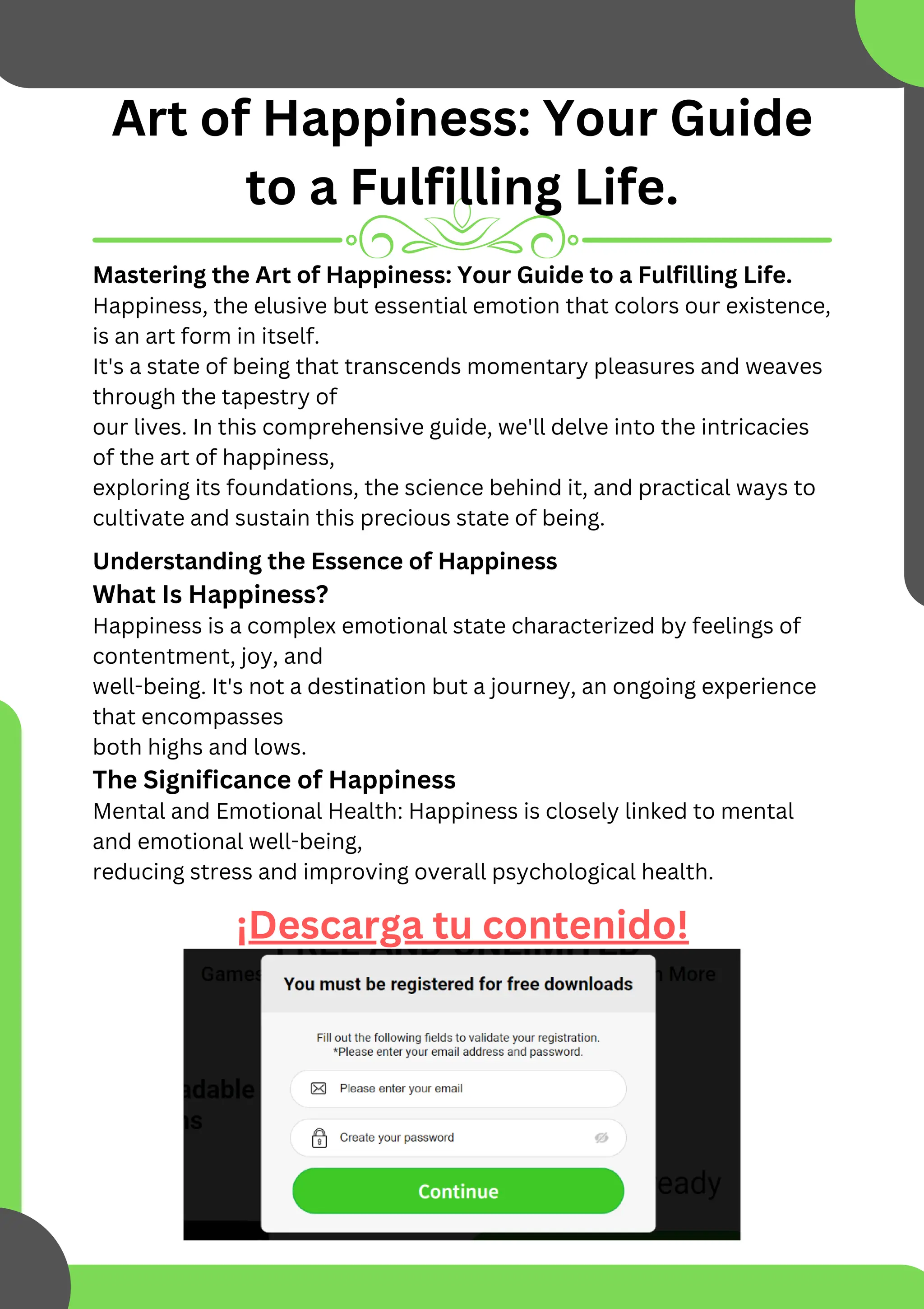 Art of Happiness Your Guide to a Fulfilling Life. | PDF