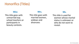Art of Introductions and Honorifics for DCG.ppt | Resume Writing and ...