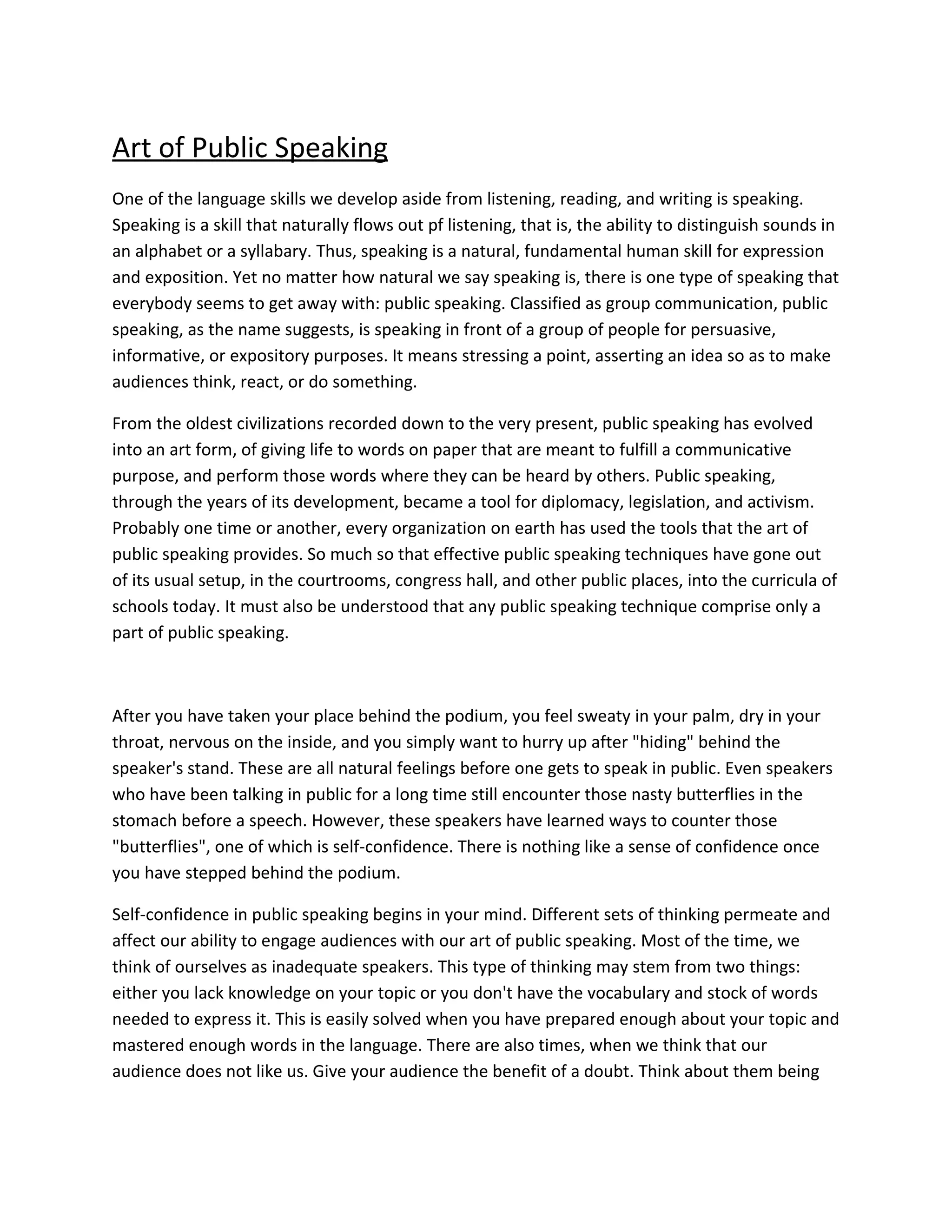 Art of public speaking | DOC