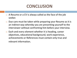 Art of resume and CV writing | PPTX