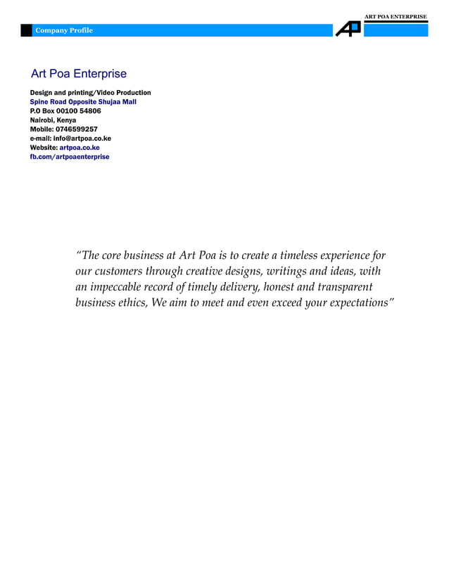 Art poa enterprise company profile | PDF | Business | Business and Finance