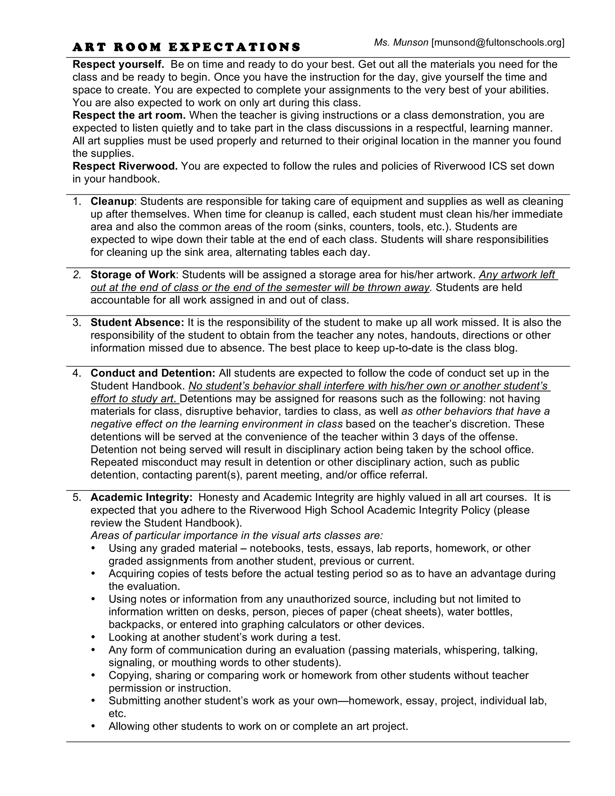 Art room rules | PDF | Homework and Study | Education