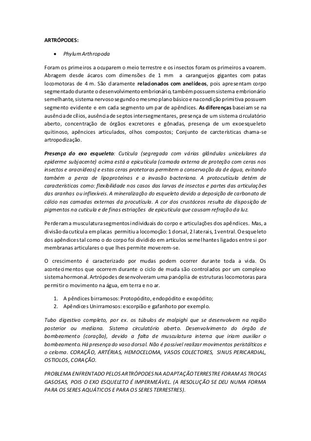RESUMO ESTUDOS - Phylum Arthropoda -SUBFILO: UNIRAMIA: MILÍPEDES E CE…