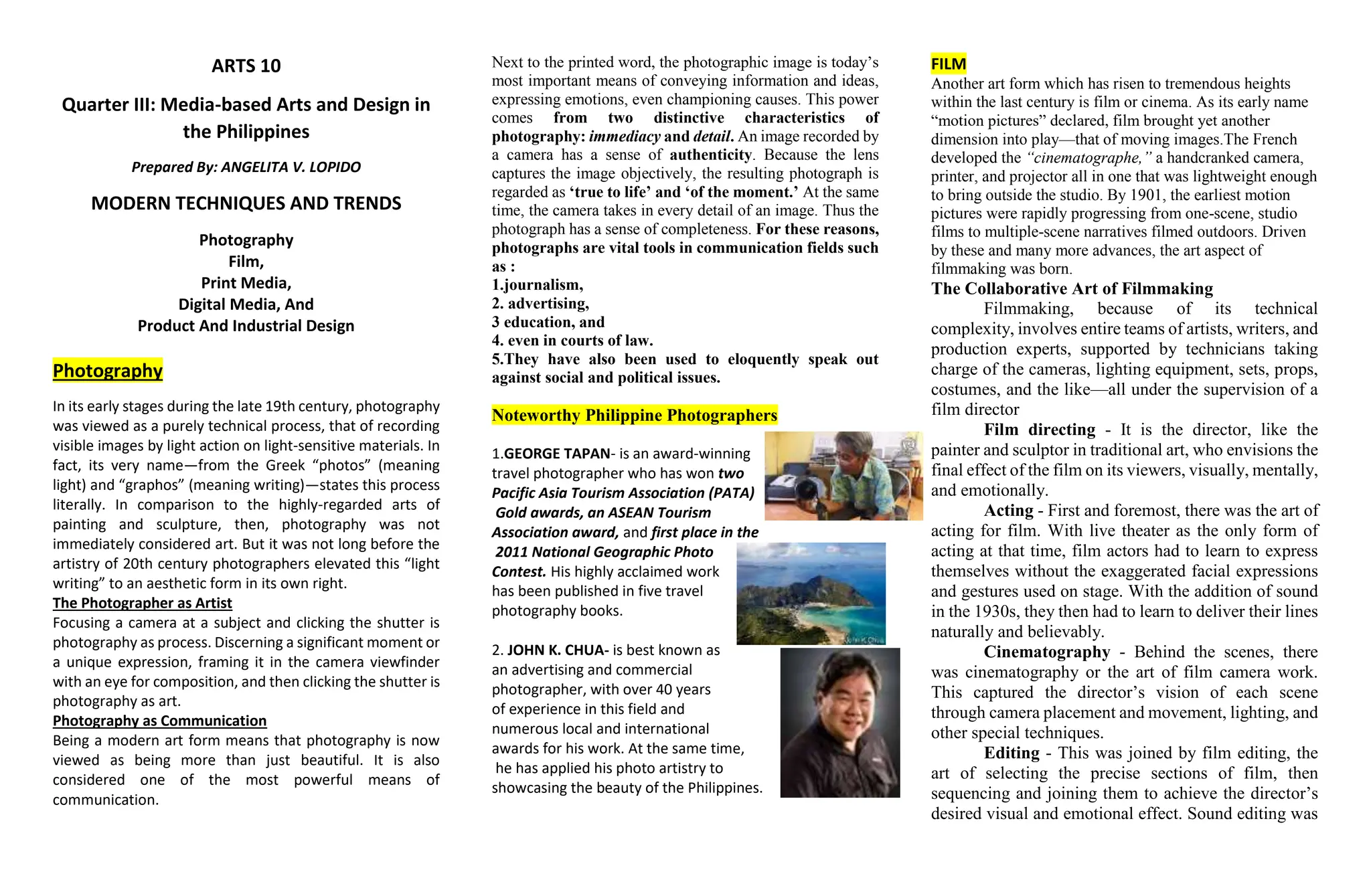 ARTS-10-q3.docx#Arts#Grade10Arts#Photography | DOCX | Cameras and ...