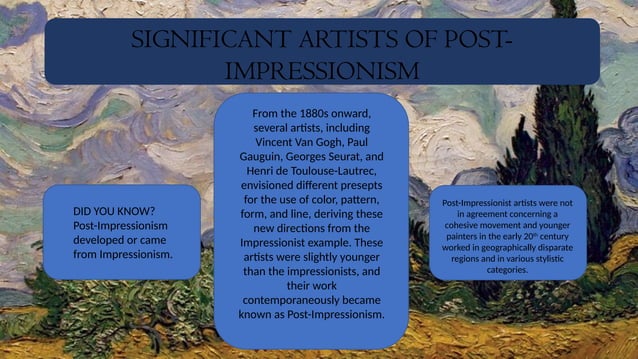 Grade 9 (arts) Topic: Post impressionism | PPT