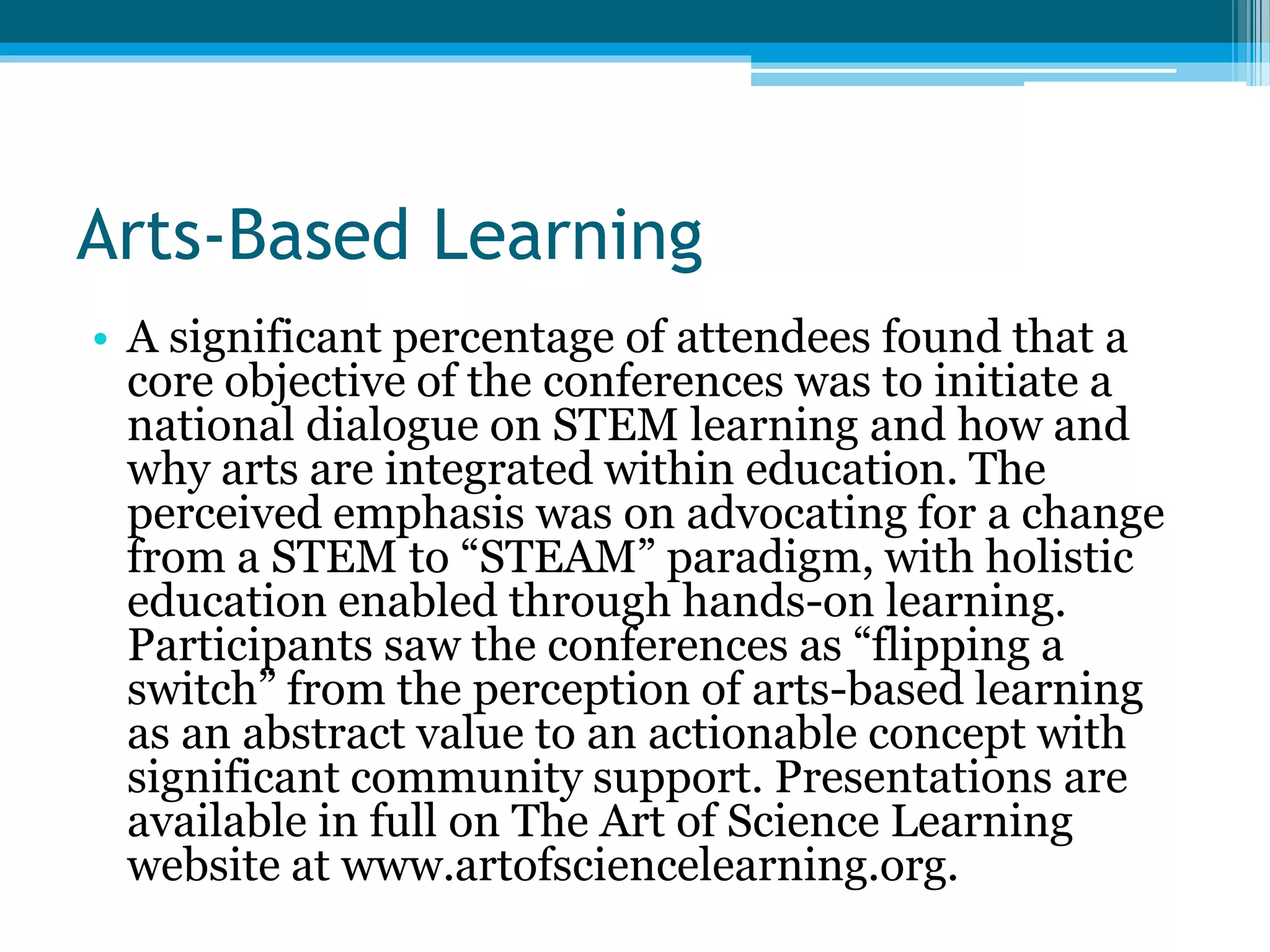 Arts Based Learning Gaining Traction Through Coordinated Conferences