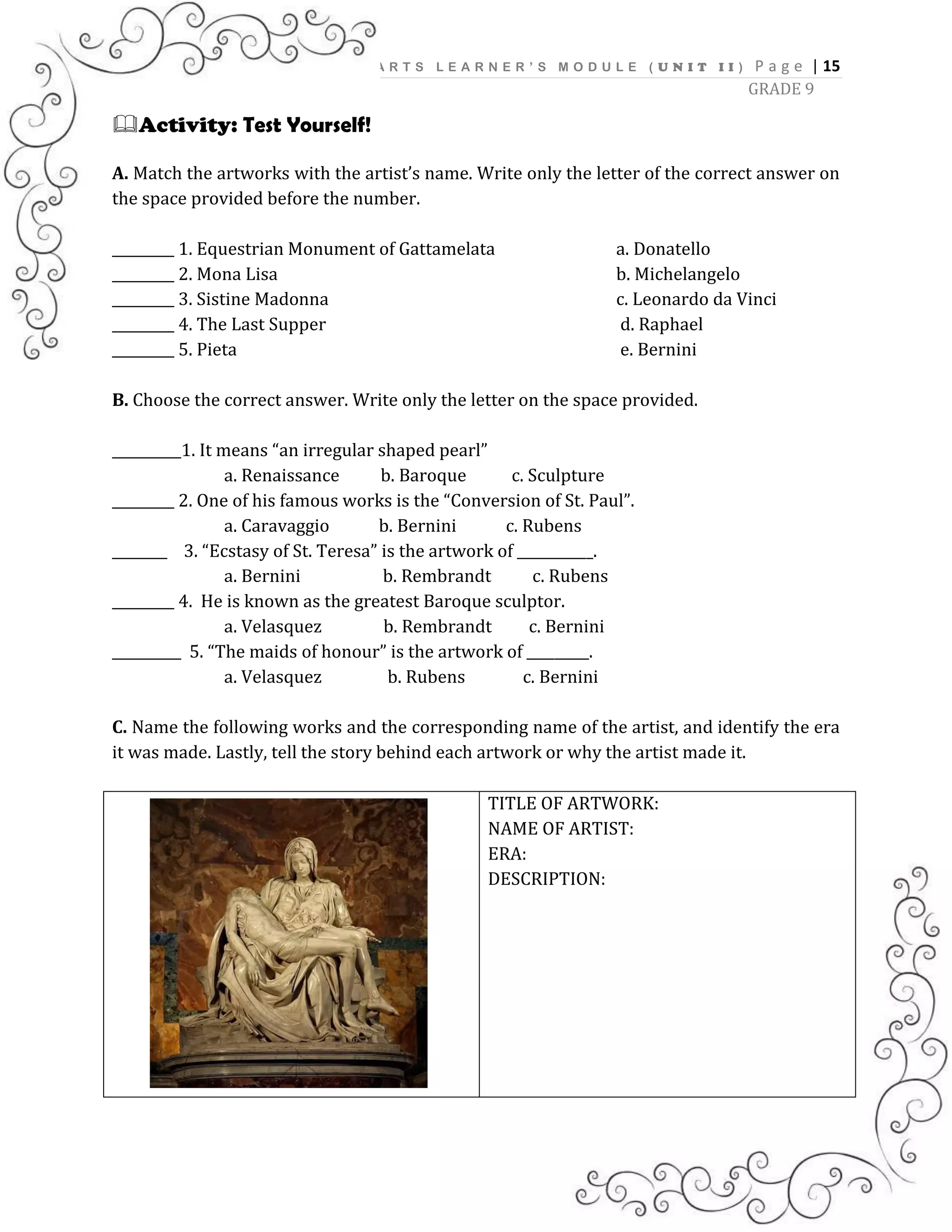 ARTS OF THE RENAISSANCE AND BAROQUE PERIODS | PDF