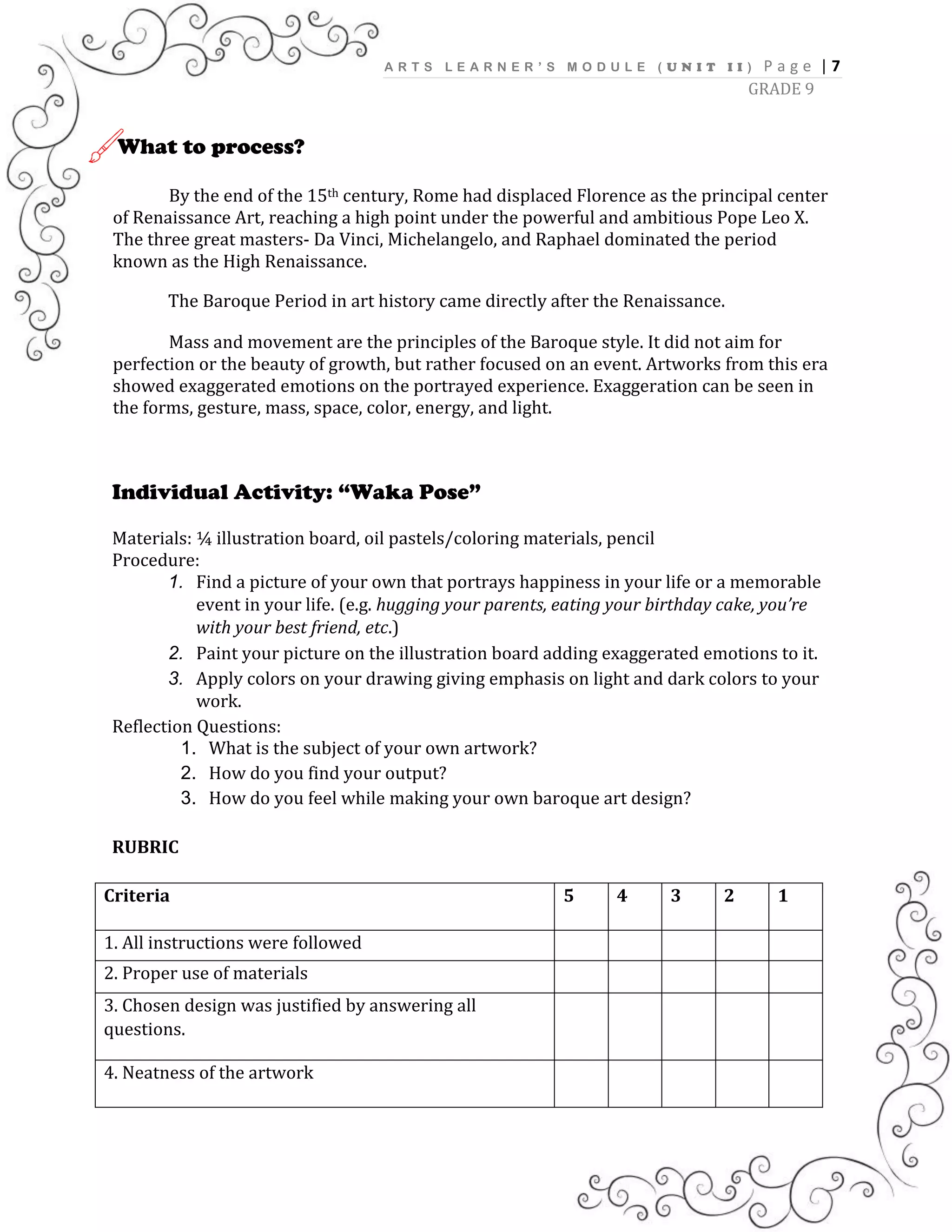 ARTS OF THE RENAISSANCE AND BAROQUE PERIODS | PDF