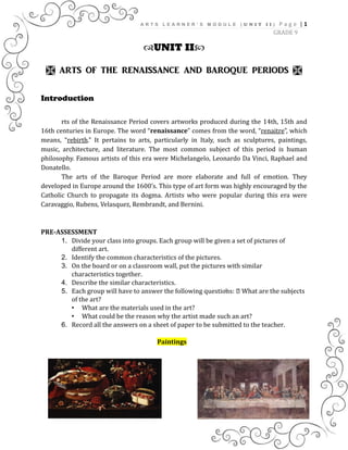 ARTS OF THE RENAISSANCE AND BAROQUE PERIODS | PDF | Design | Fine Art