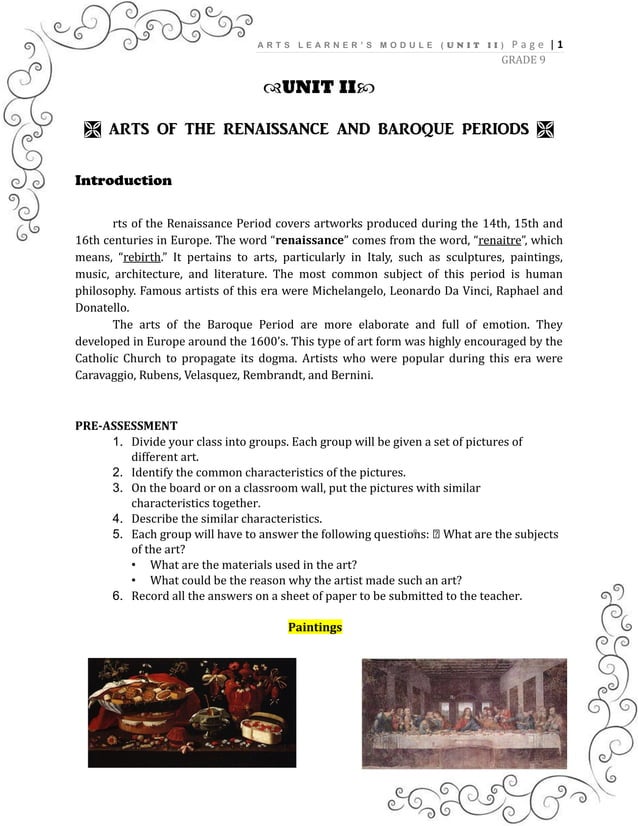 ARTS OF THE RENAISSANCE AND BAROQUE PERIODS | PDF | Design | Fine Art
