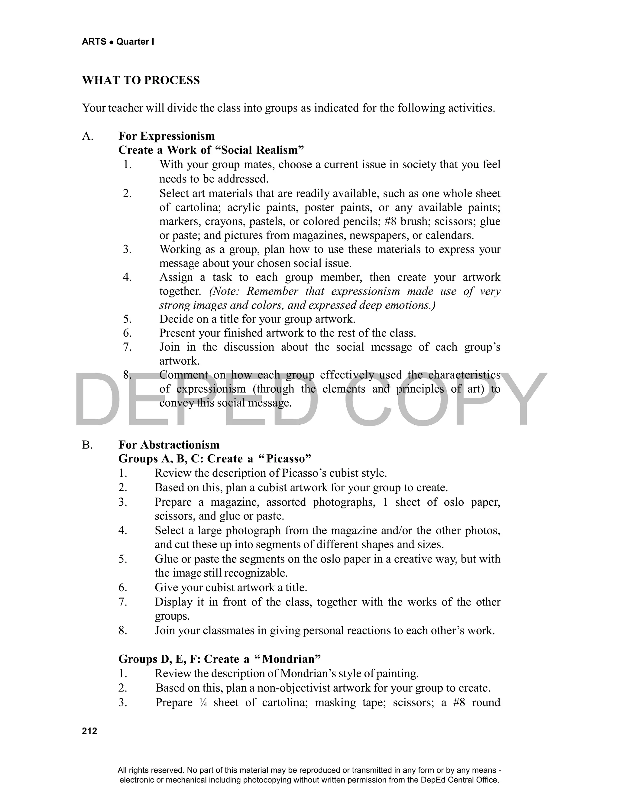 Grade 10 Arts - Learning Material {Unit I: MODERN ART} | PDF