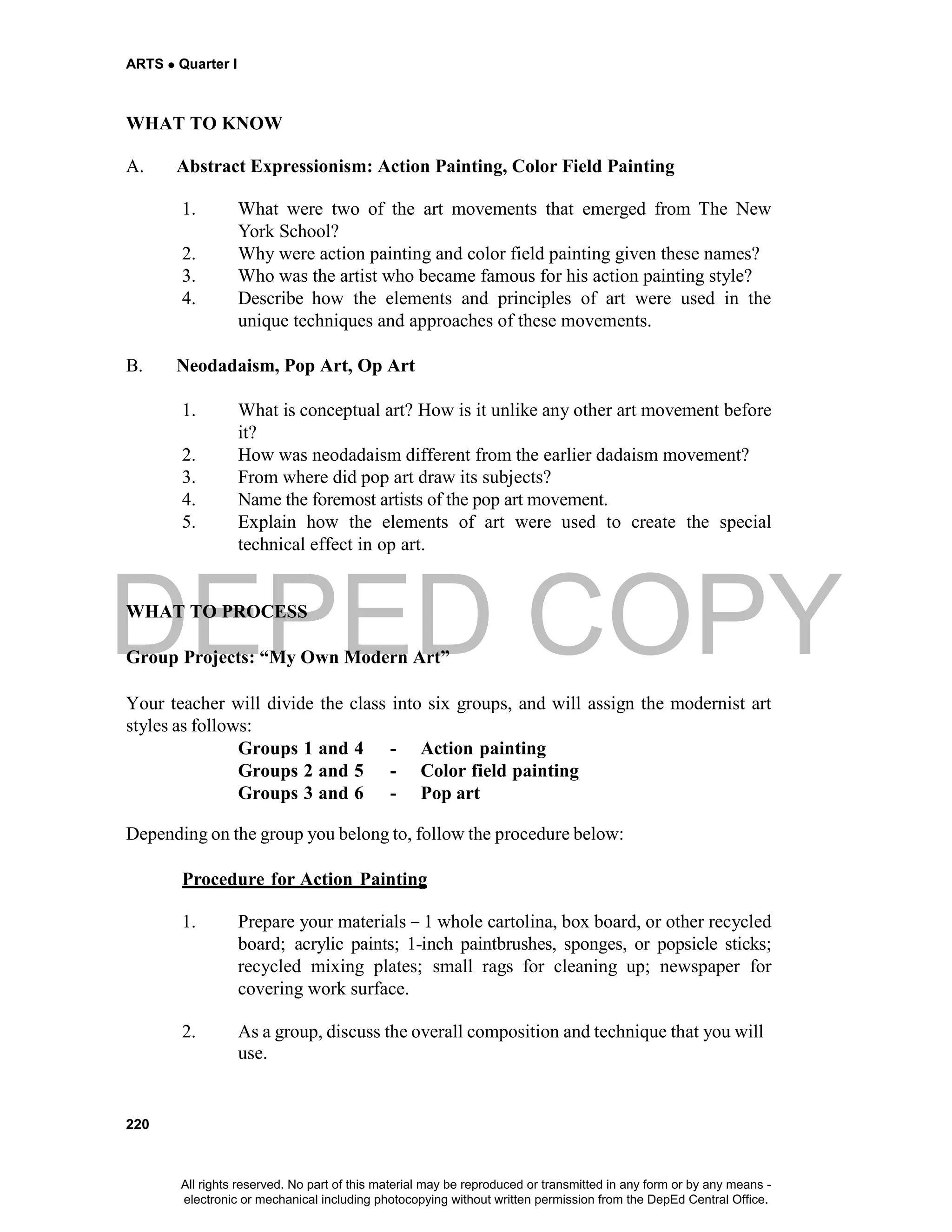 Grade 10 Arts - Learning Material {Unit I: MODERN ART} | PDF