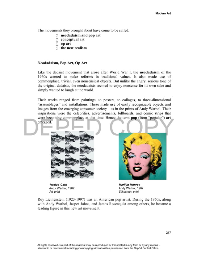 Grade 10 Arts - Learning Material {Unit I: MODERN ART} | PDF