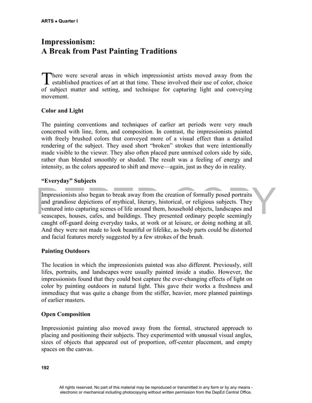 Grade 10 Arts - Learning Material {Unit I: MODERN ART} | PDF