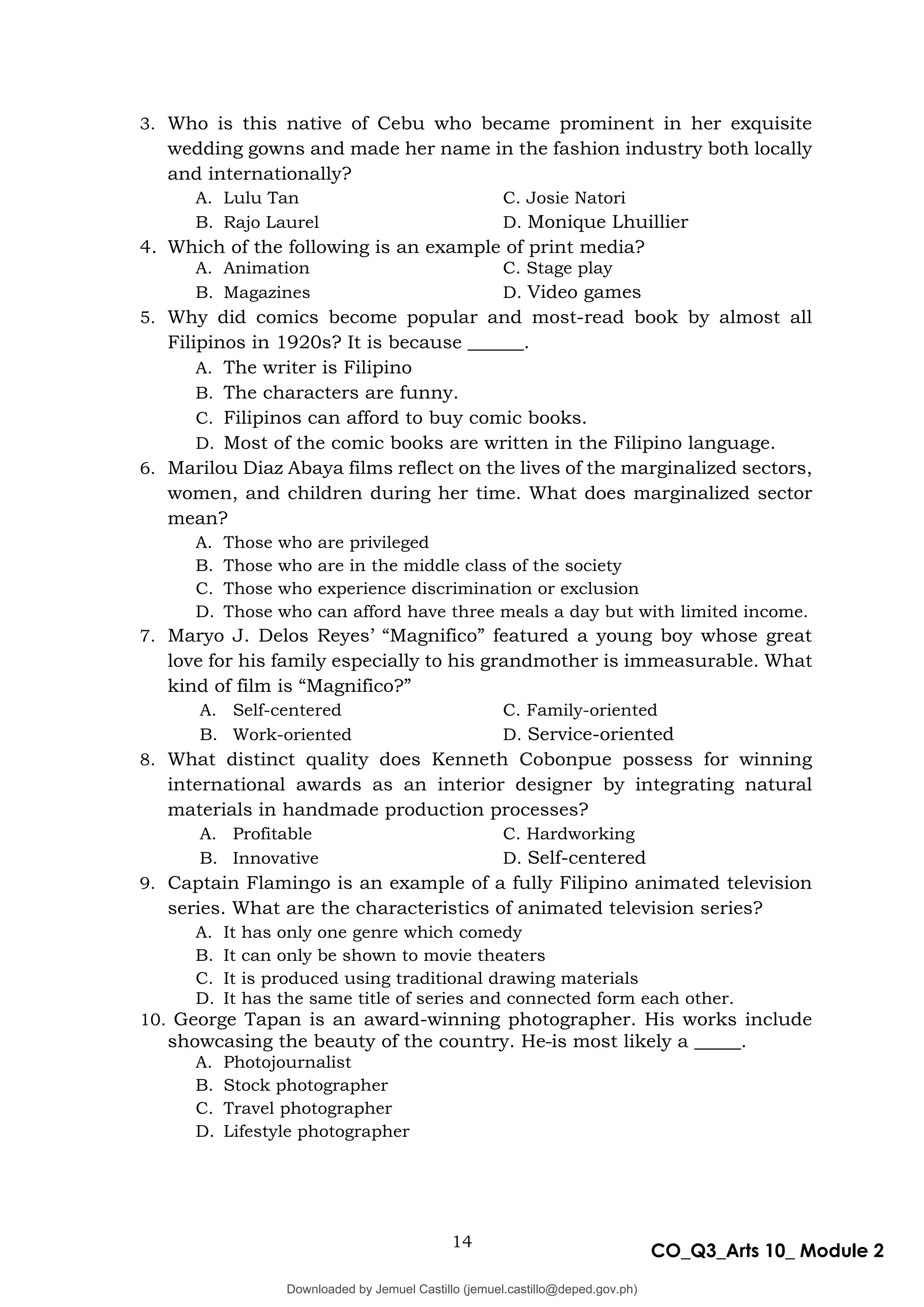arts10-quarter3-module-2.pdf mapeh 2023- arts for grade 102024 | PDF