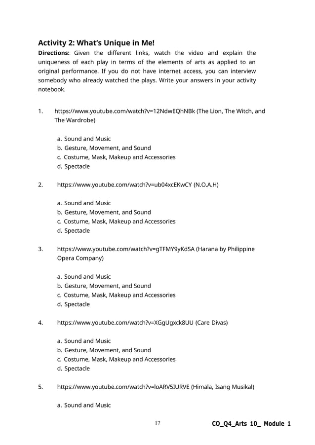 ARTS MAPEH 10-QUARTER 4-MODULE 1(1).DOCUMENTS | DOCX | Drama | Genres