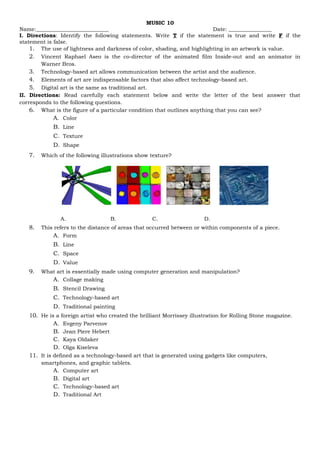 arts grade 10-quarter 2 mapeh quiz | DOCX