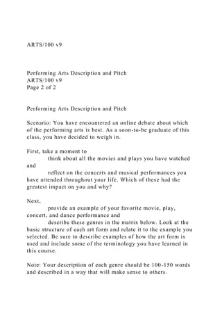 ARTS100 v9Performing Arts Description and Pitch ARTS10.docx
