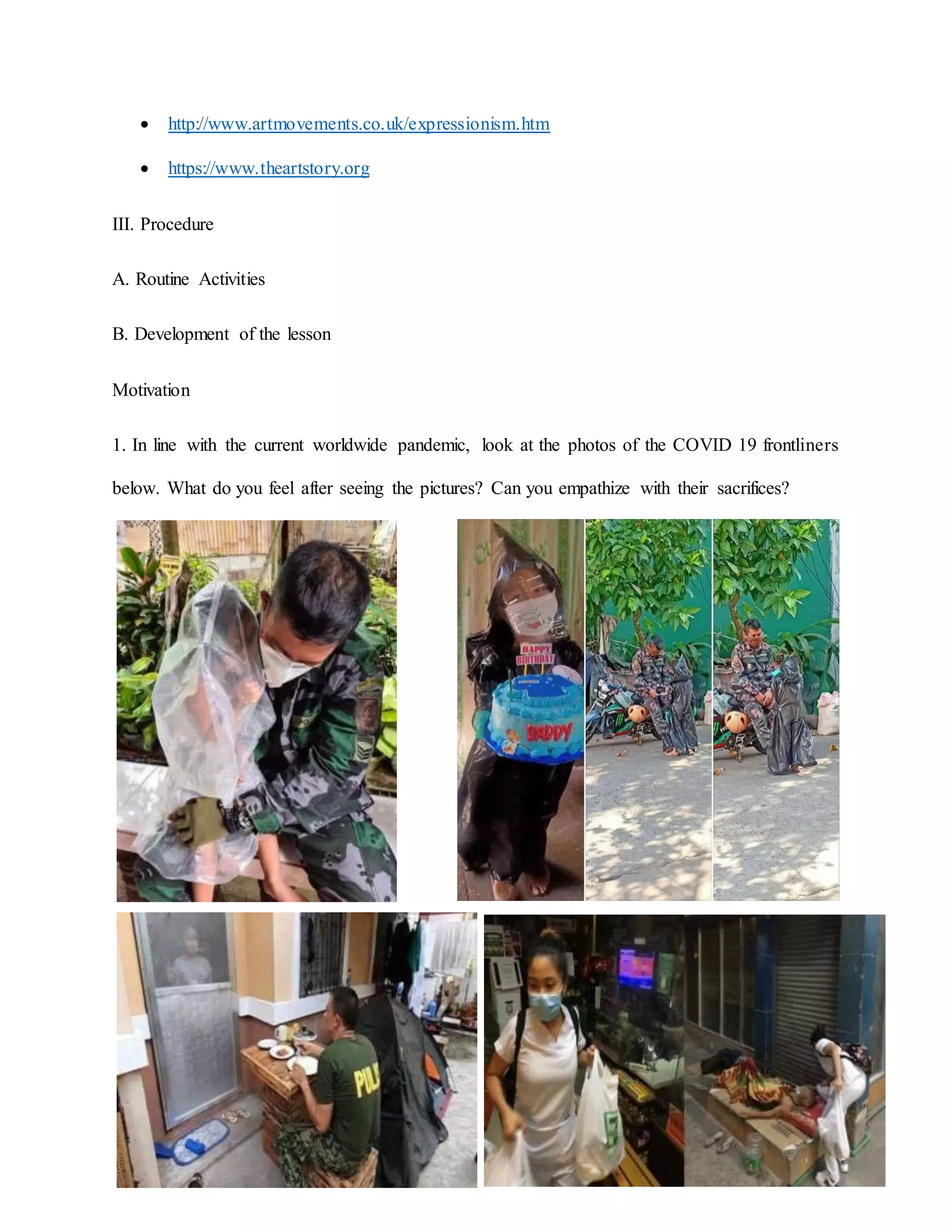 Arts 10 expressionism lesson exemplar | DOCX