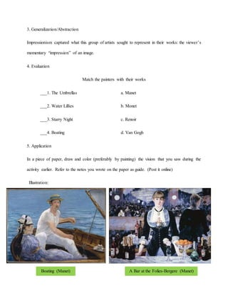 Arts 10 impressionism lesson exemplar | DOCX