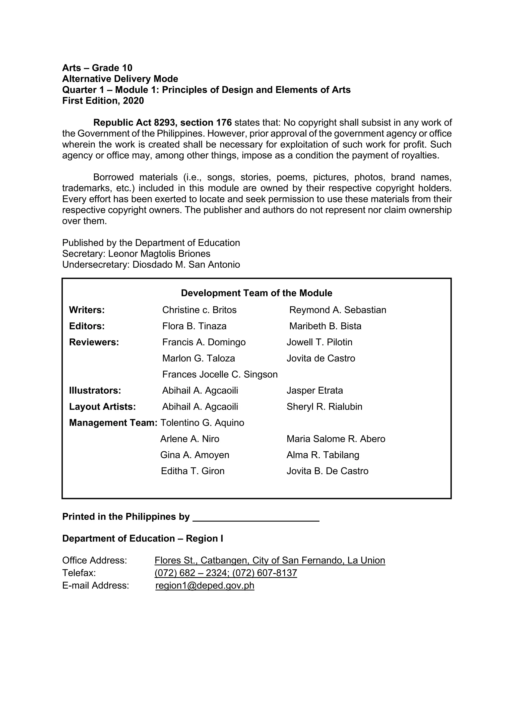 Arts10 q1 mod1_principles-of-design-and-elements-of-arts_content1 | PDF