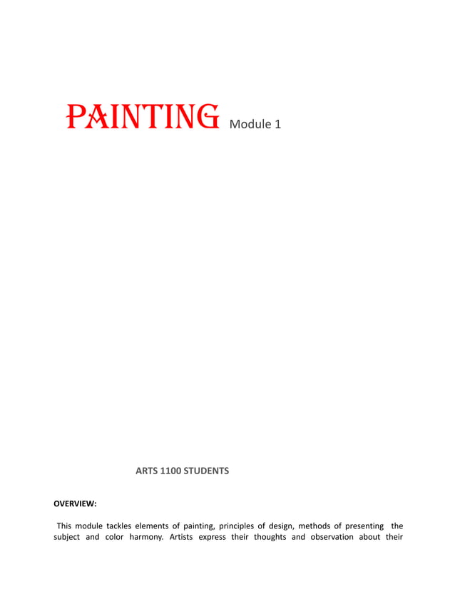 ARTS 1100 MODULE 1 Painting.pdf | Painting | Arts and Crafts