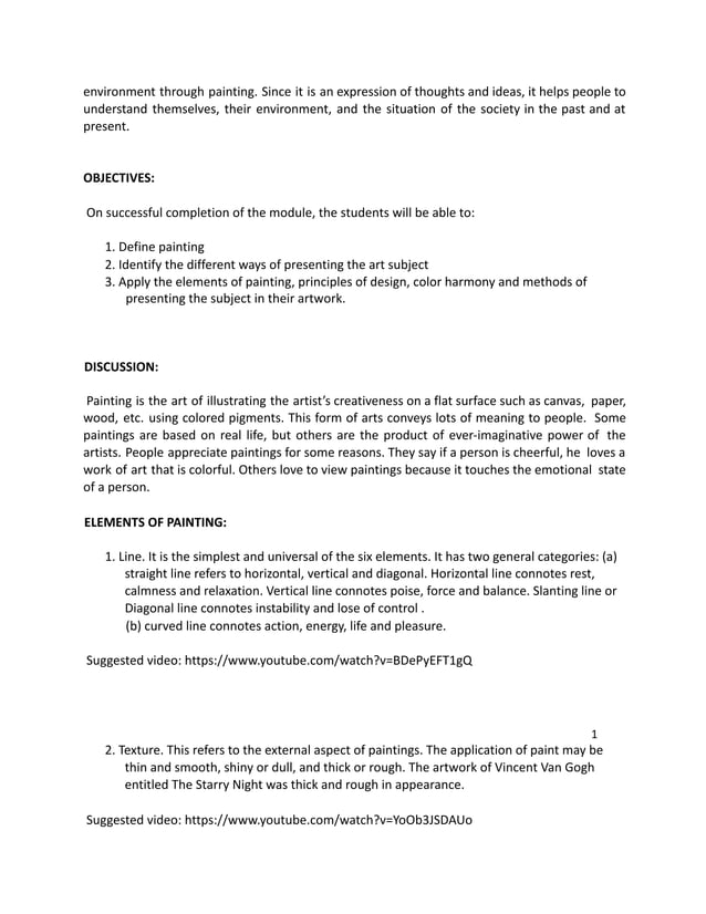 ARTS 1100 MODULE 1 Painting.pdf | Painting | Arts and Crafts