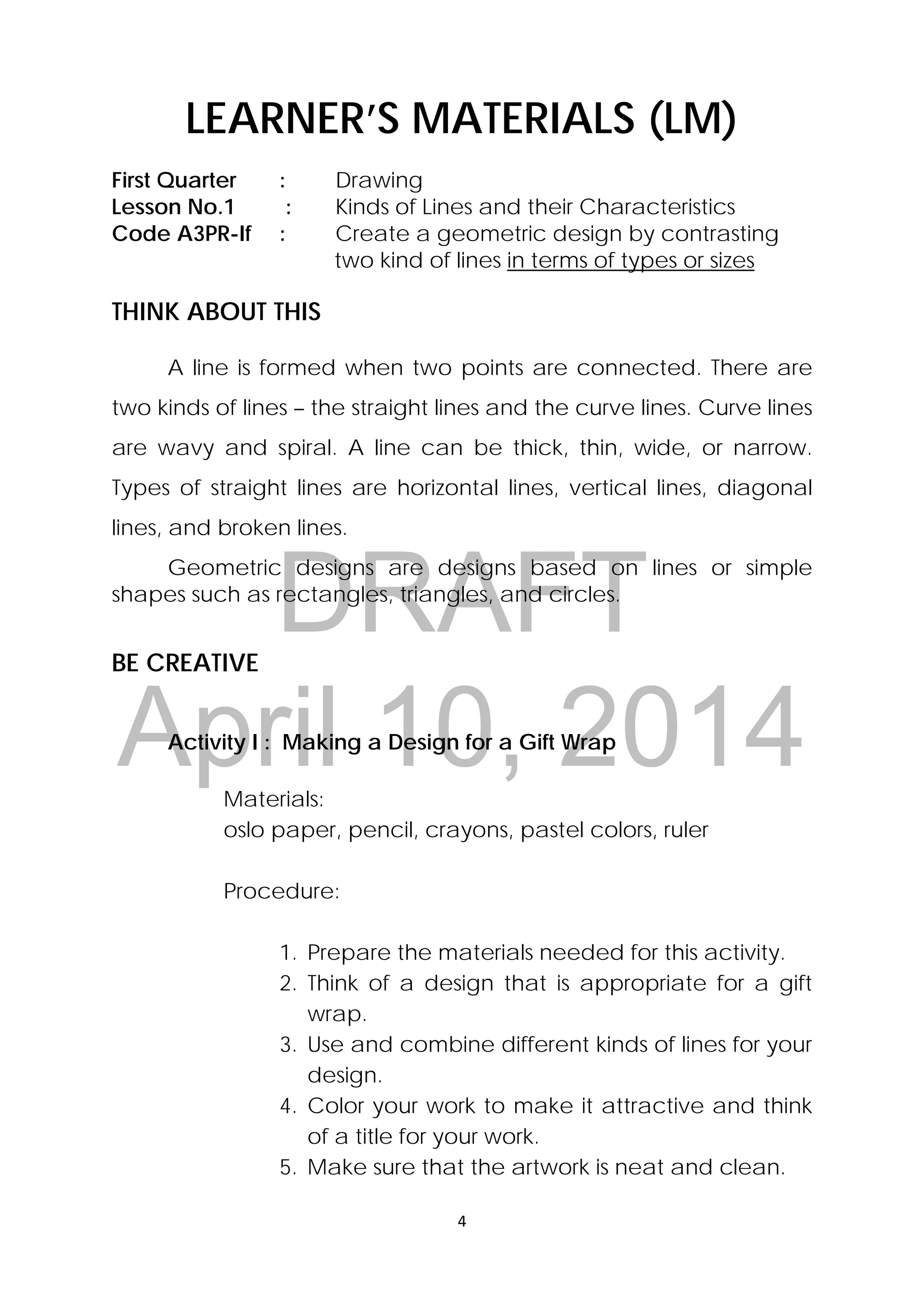 Grade 3 Arts Learners Module | PDF