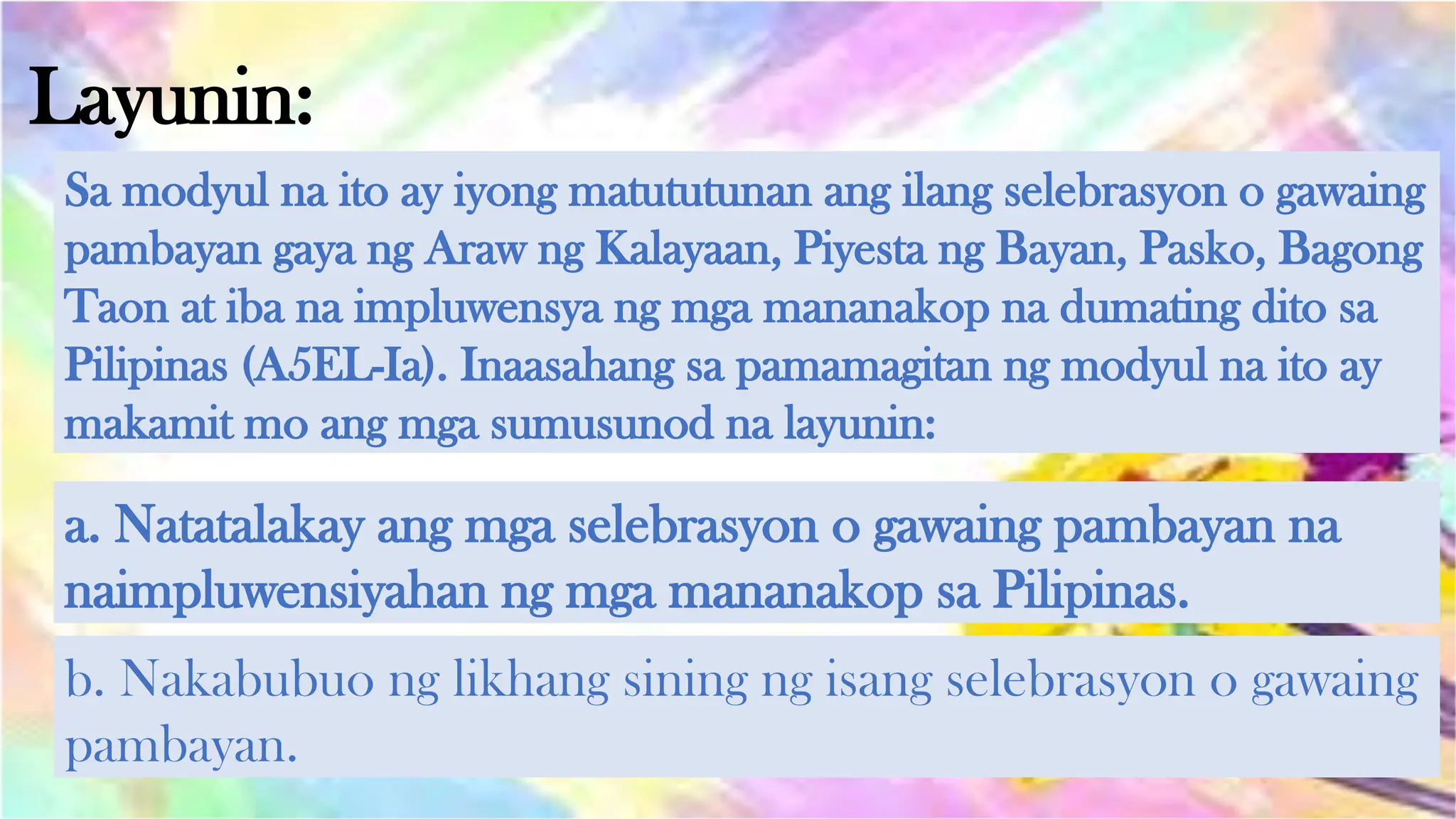 Arts 5 Q1 M1 Mga Selebrasyon sa Pilipinas.pptx