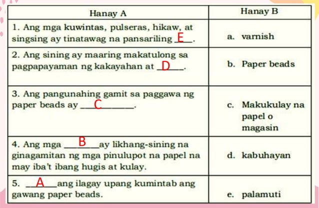 Arts 5 Quarter 4 Week Mga Kagamitan sa Paggawa ng Dimensiyonal Craft.pptx