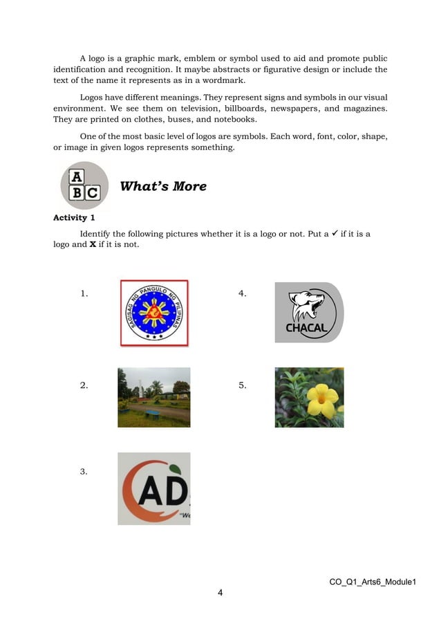 Arts6_q1_mod1_logo design and cartoon character making_v2.pdf | Drawing ...