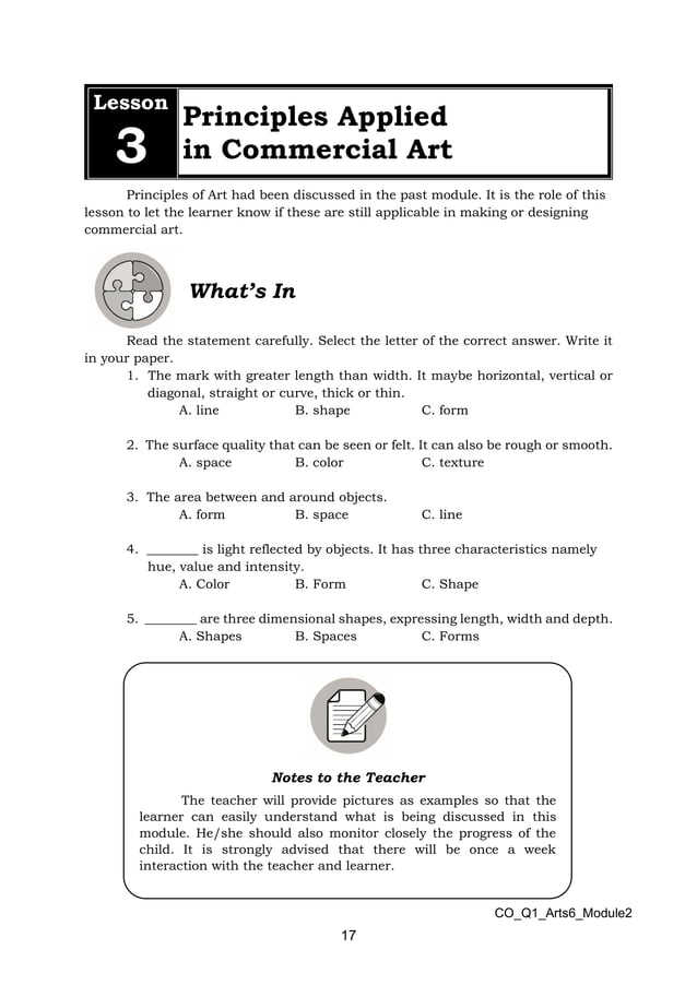 Arts6_q1_mod2_elements and principles applied in commercial art_v2.pdf | Design | Fine Art