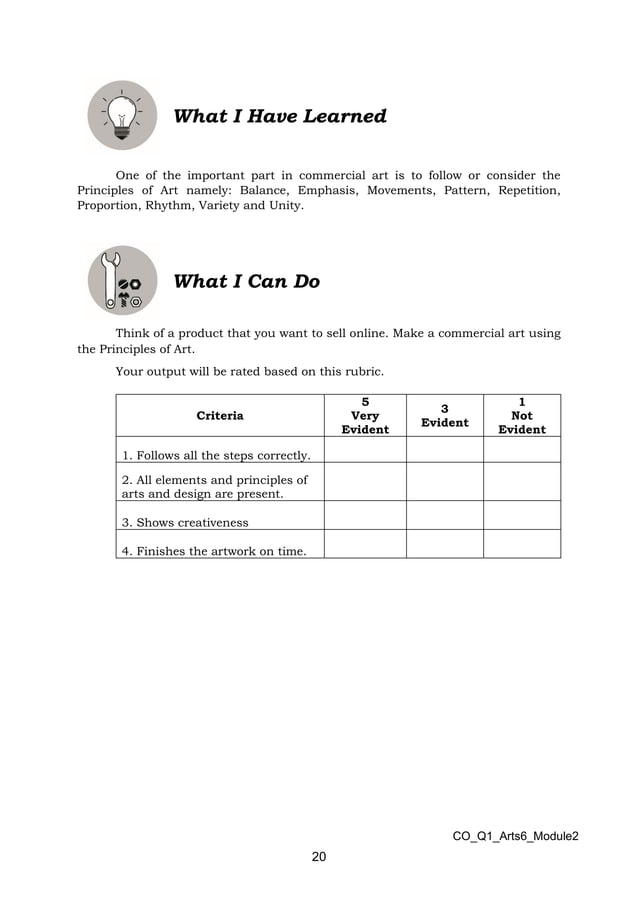 Arts6_q1_mod2_elements and principles applied in commercial art_v2.pdf | Design | Fine Art
