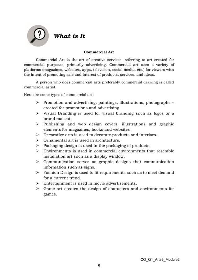 Arts6_q1_mod2_elements and principles applied in commercial art_v2.pdf | Design | Fine Art