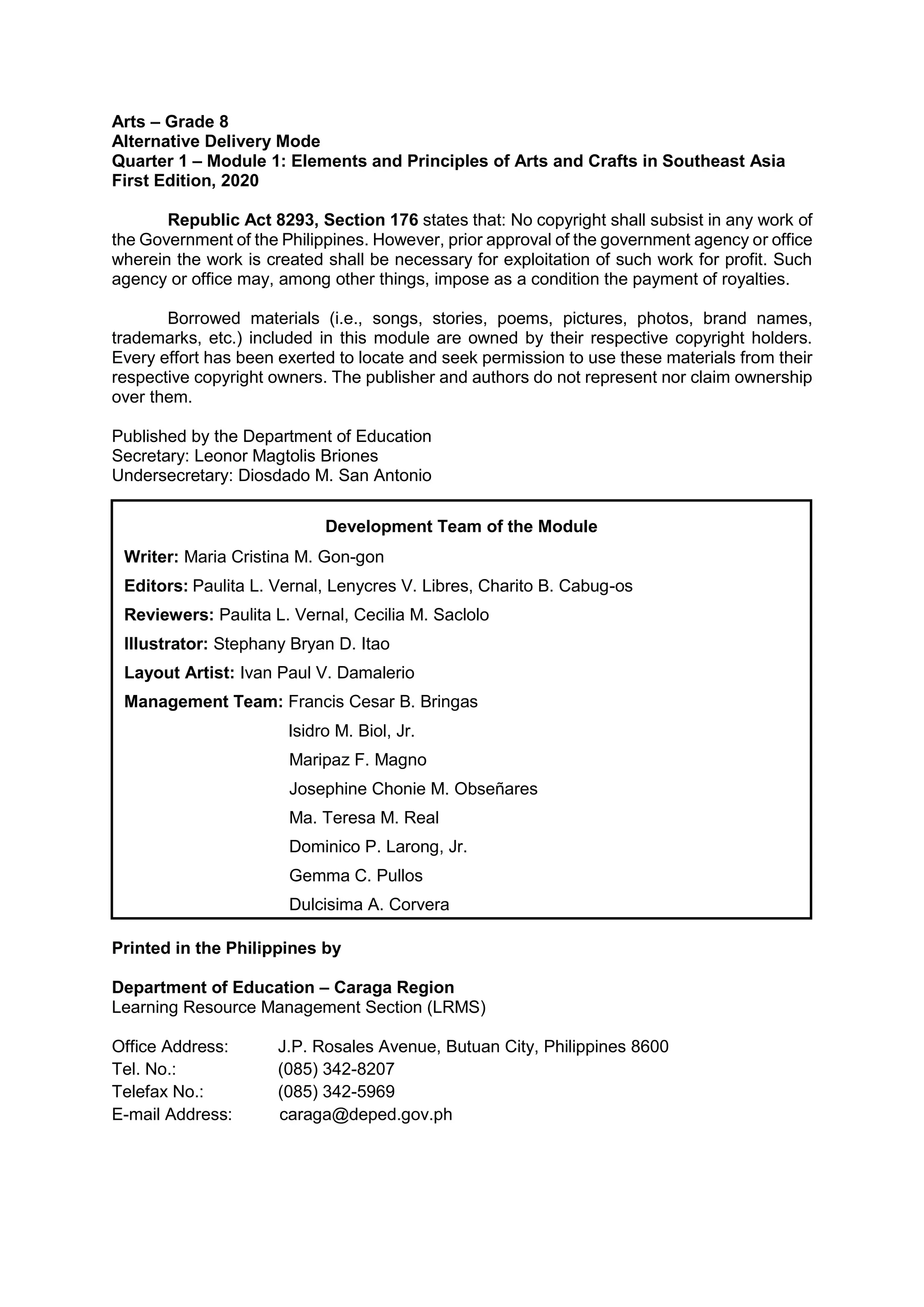 arts8_q1_mod1_elements and principles of art and crafts in southeast ...