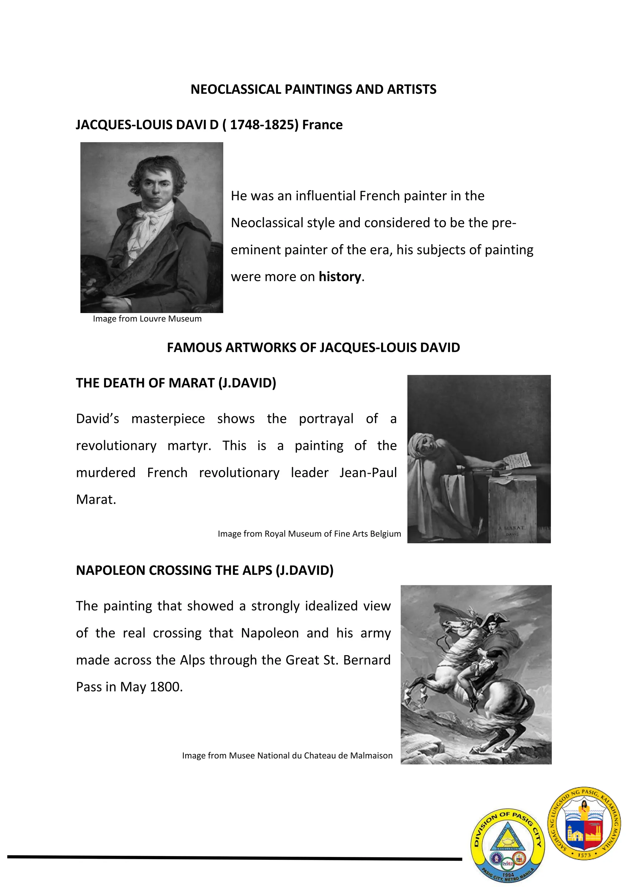 Arts 9 M1 Q3 NEOCLASSICAL PAINTINGS AND ARTIST | PDF