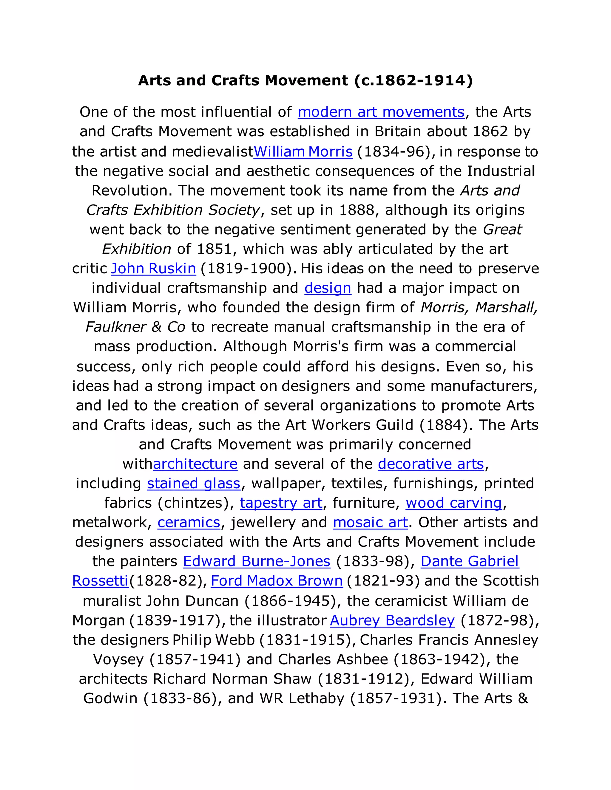 Arts and crafts movement | DOCX