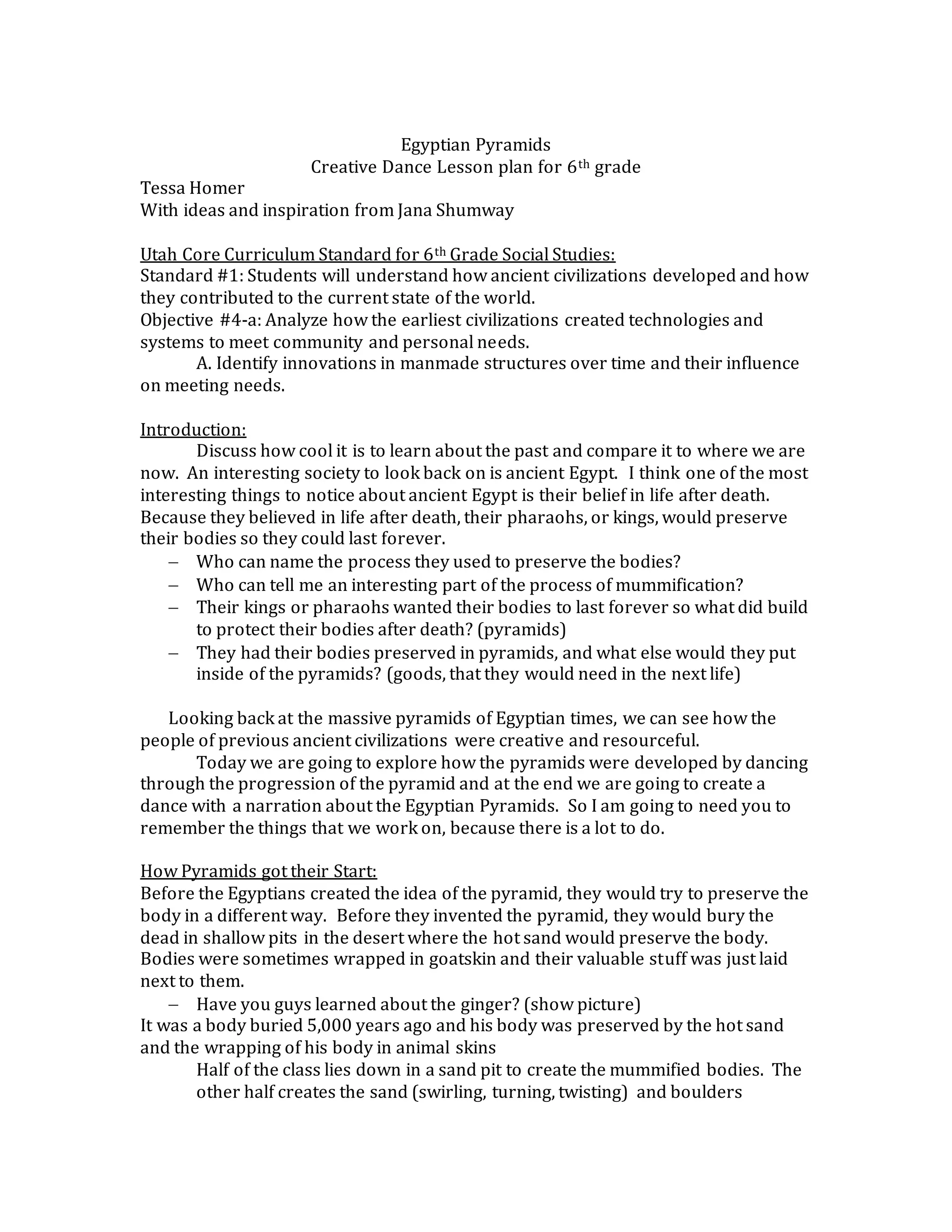 Egyptian Pyramids Dance Lesson Plan | DOCX | Geology | Science