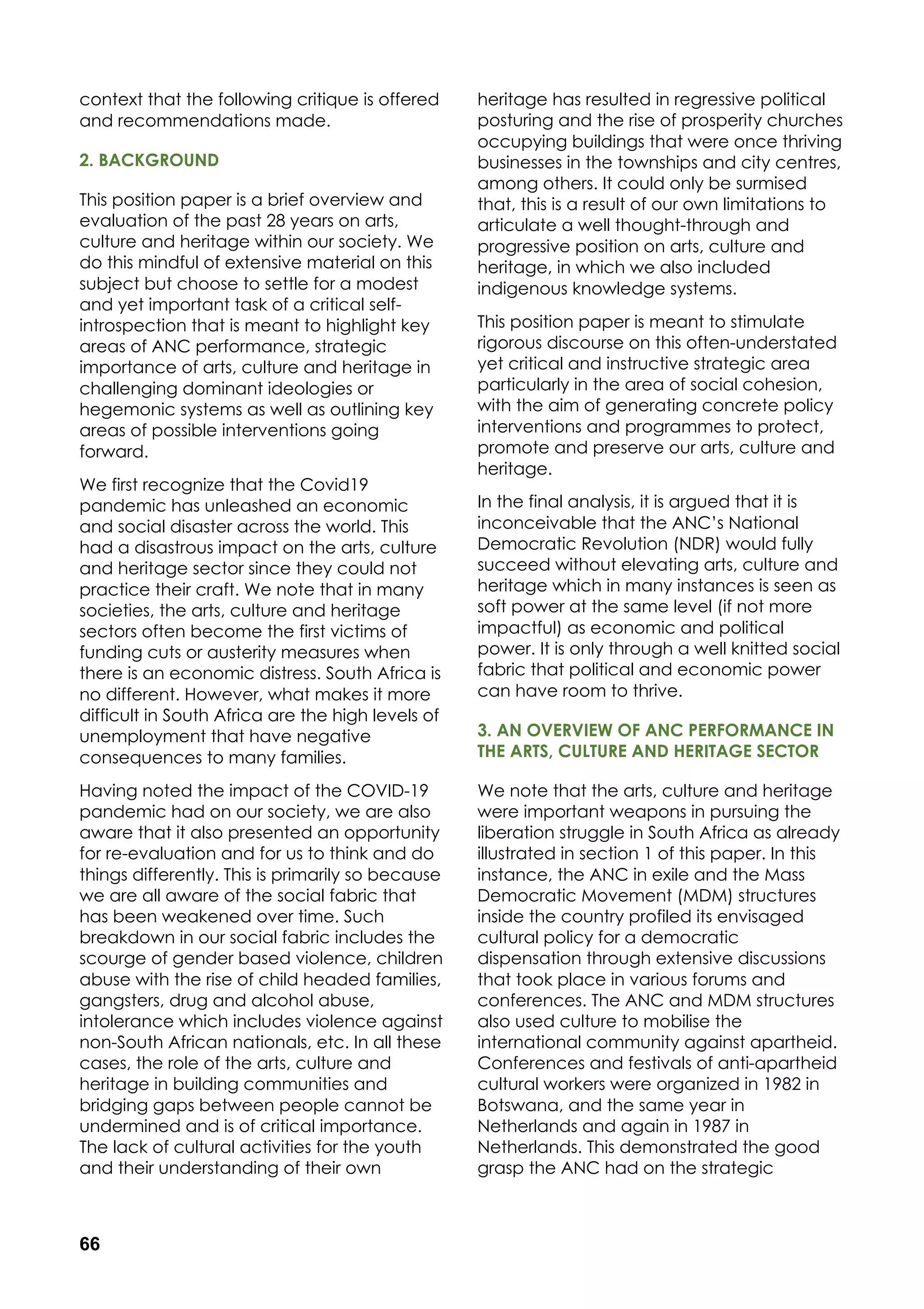 ANC Arts, Culture and Heritage Policy Document | PDF