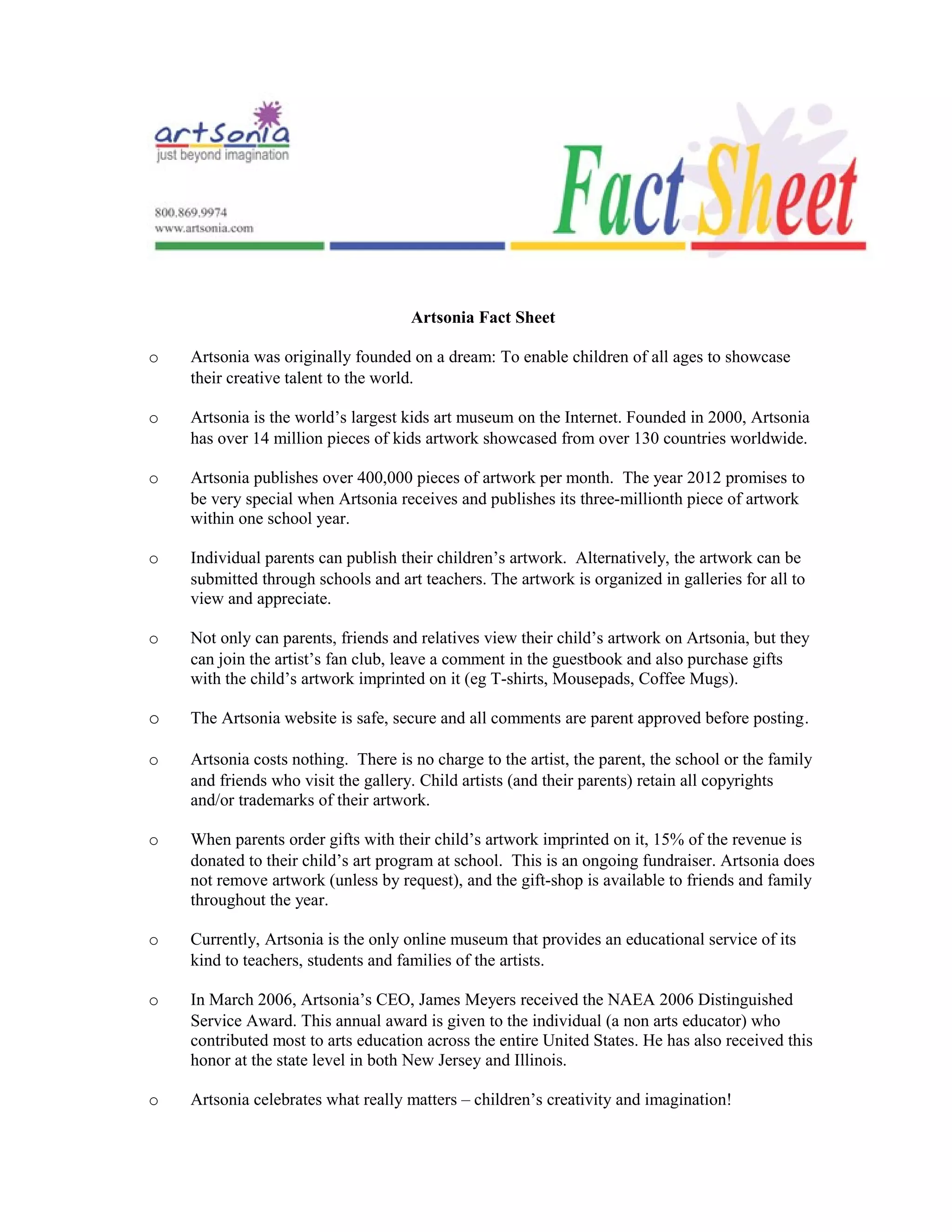 Artsonia Fact Sheet | DOC