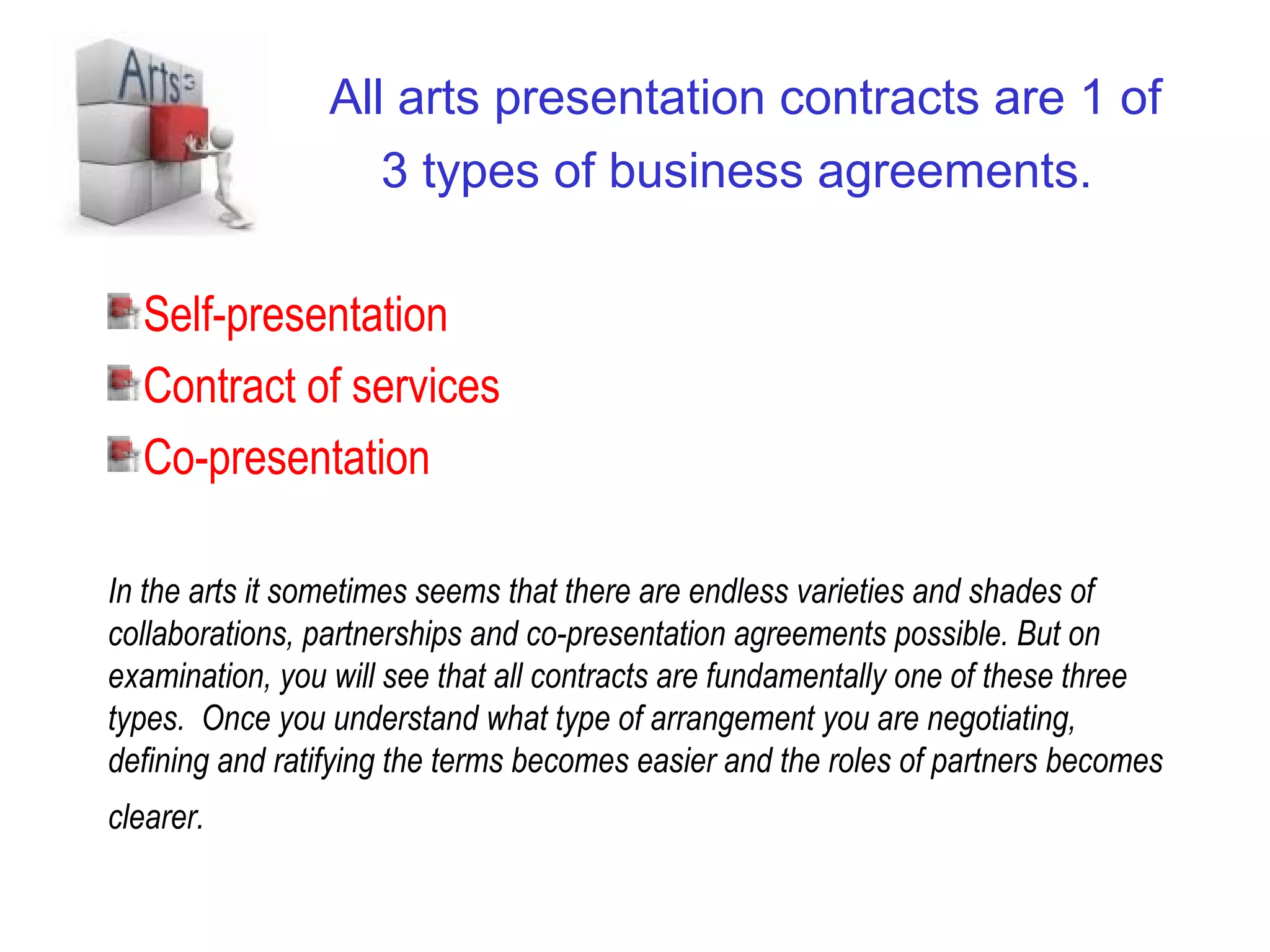 Arts presentation contracts | PPT