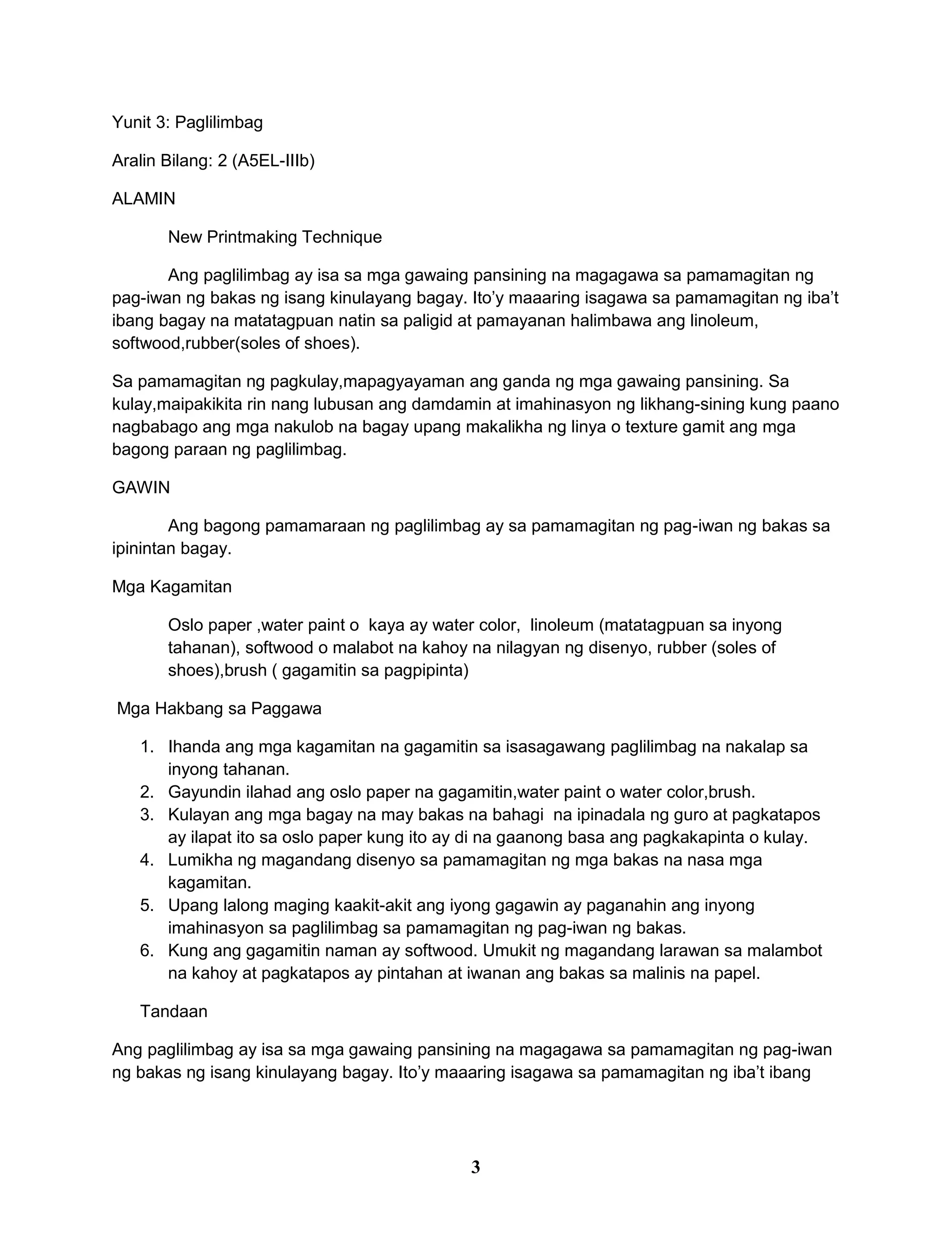 K TO 12 GRADE 5 LEARNER’S MATERIAL IN ARTS (Q1-Q4) | PDF