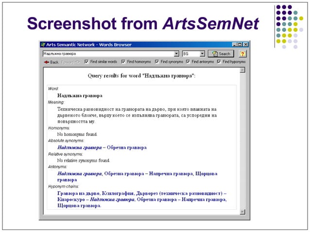 Svetlin Nakov - ArtsSemNet: From Bilingual Dictionary to Bilingual ...