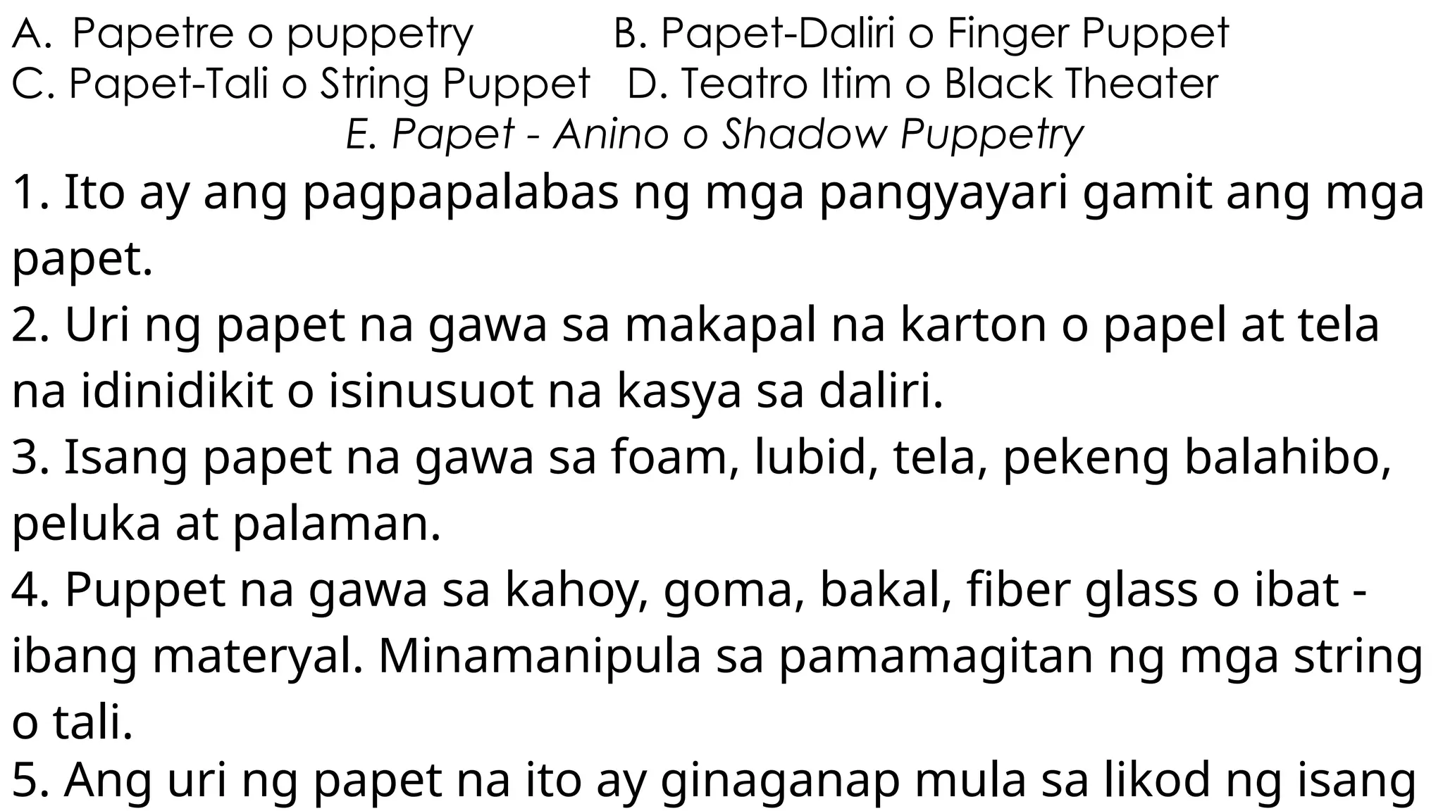 Arts3 Summative Test No. 1 Puppet Styles in the Philippines.pptx