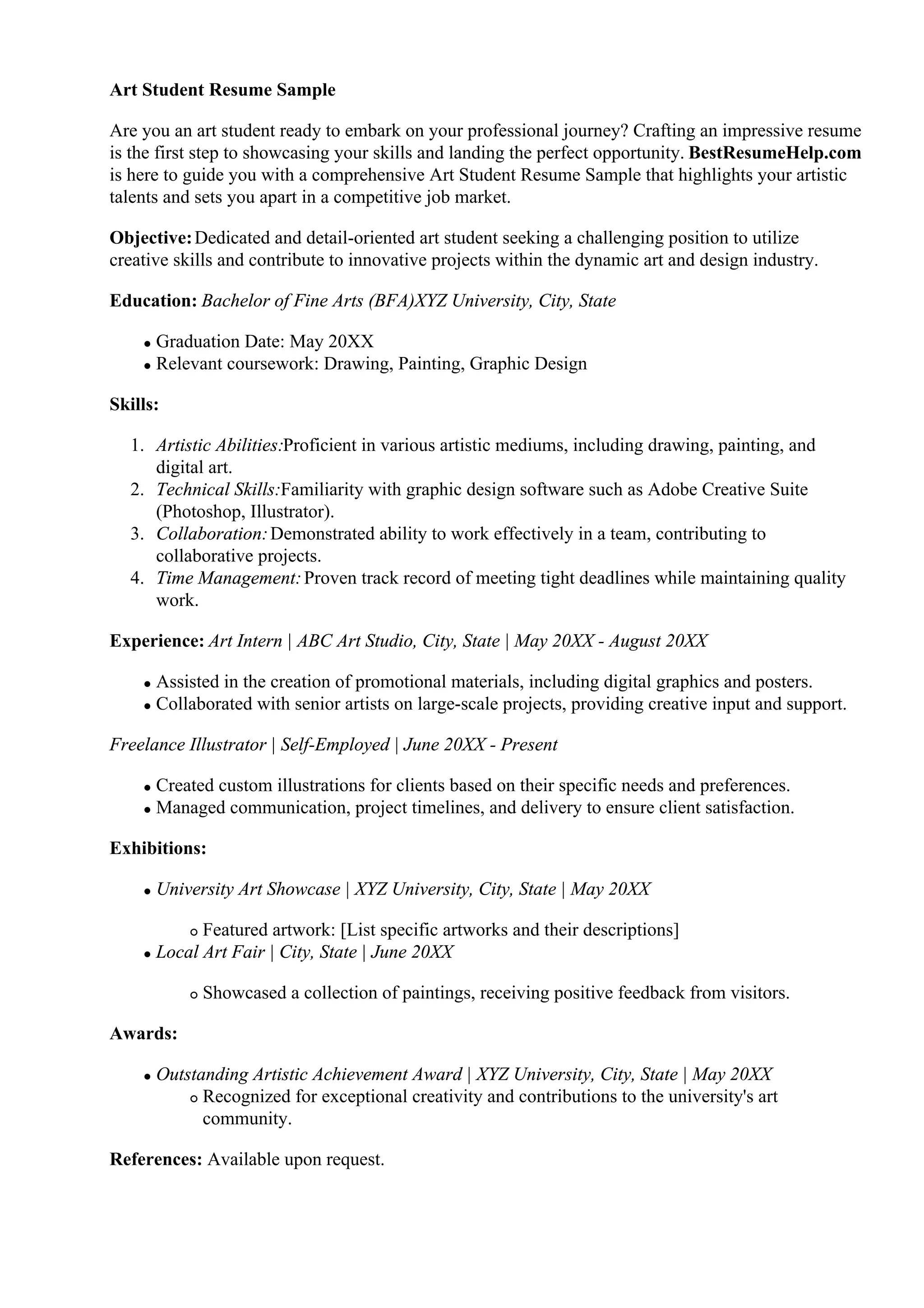 Art Student Resume Sample | PDF