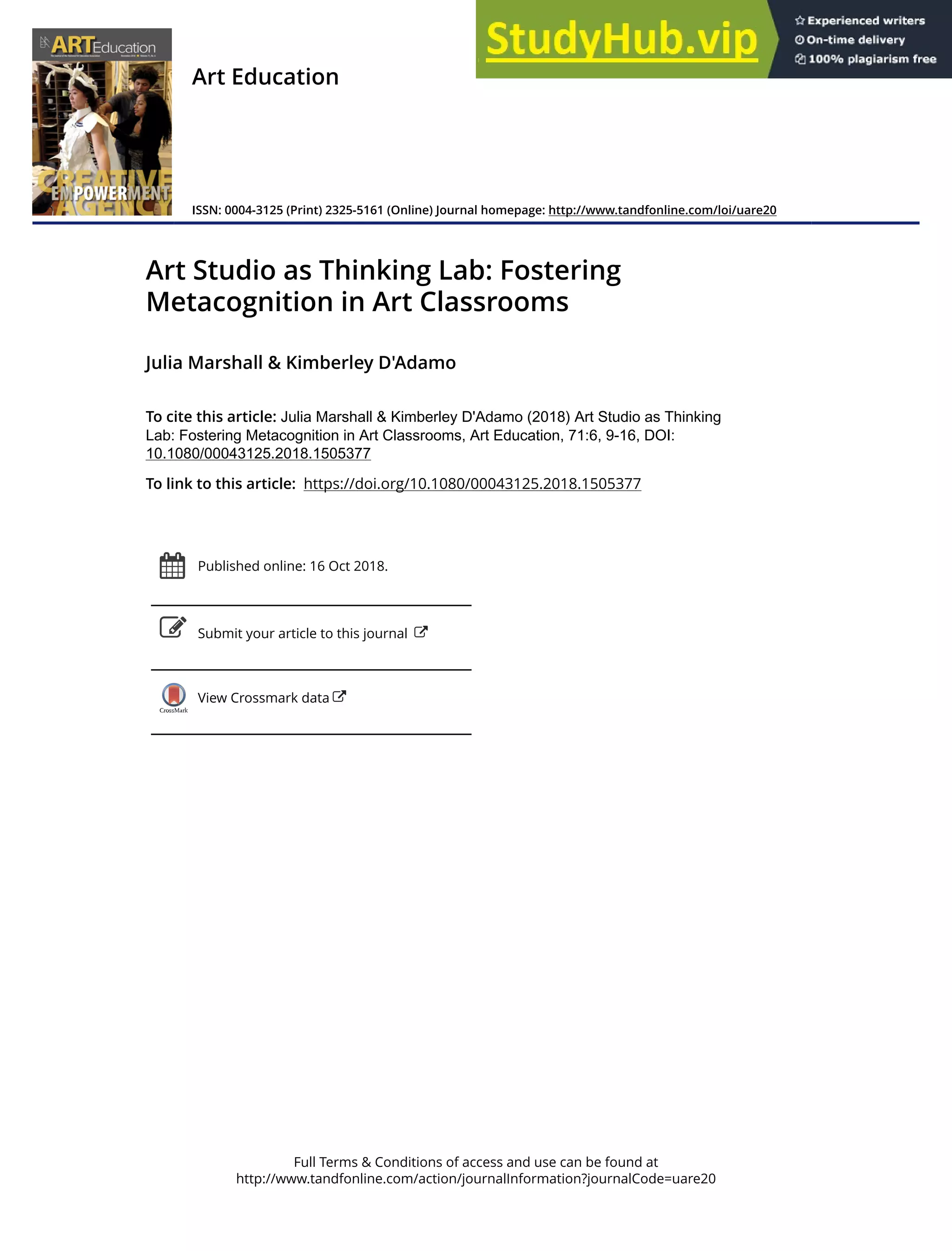 Art Studio As Thinking Lab Fostering Metacognition In Art Classrooms.Pdf