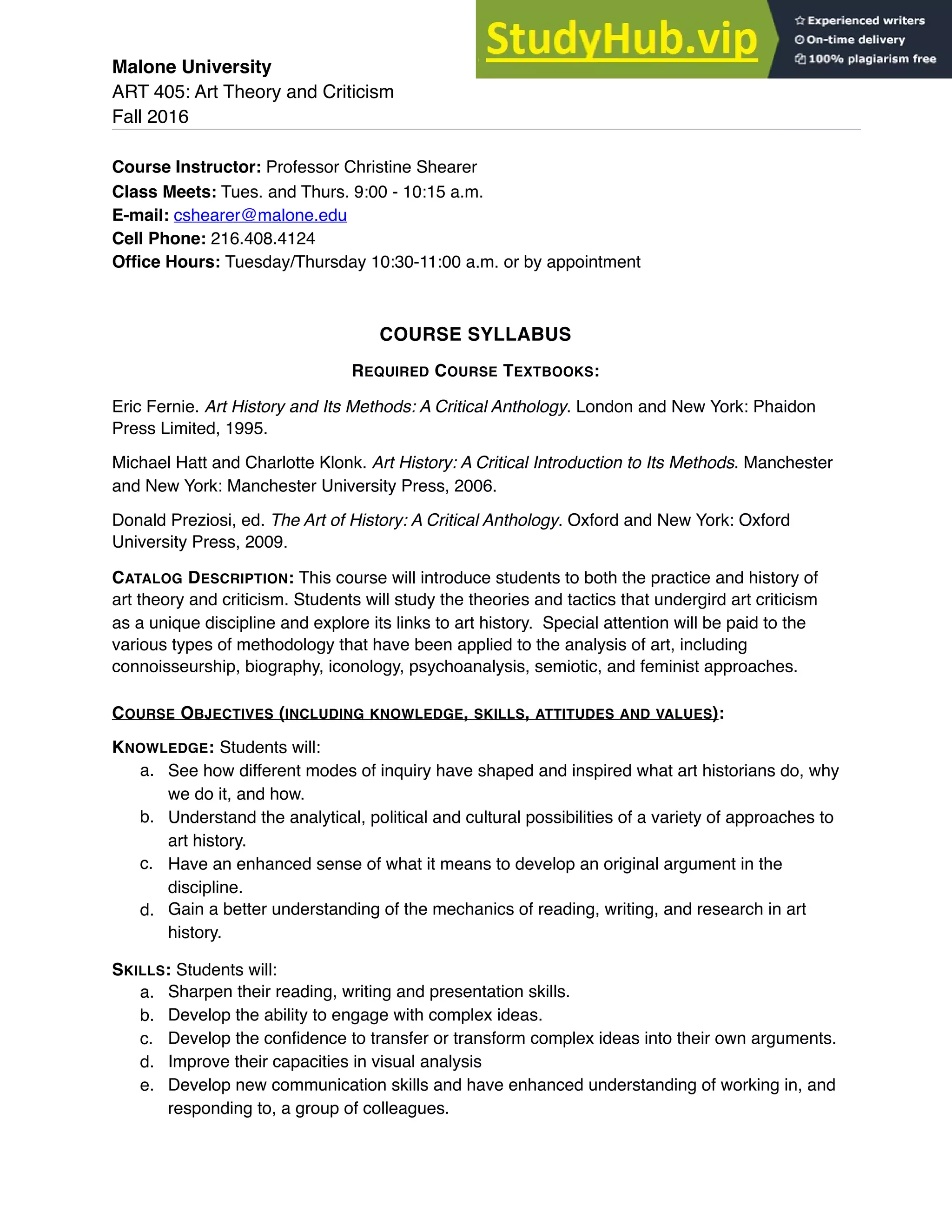 Art Theory And Criticism Syllabus | PDF