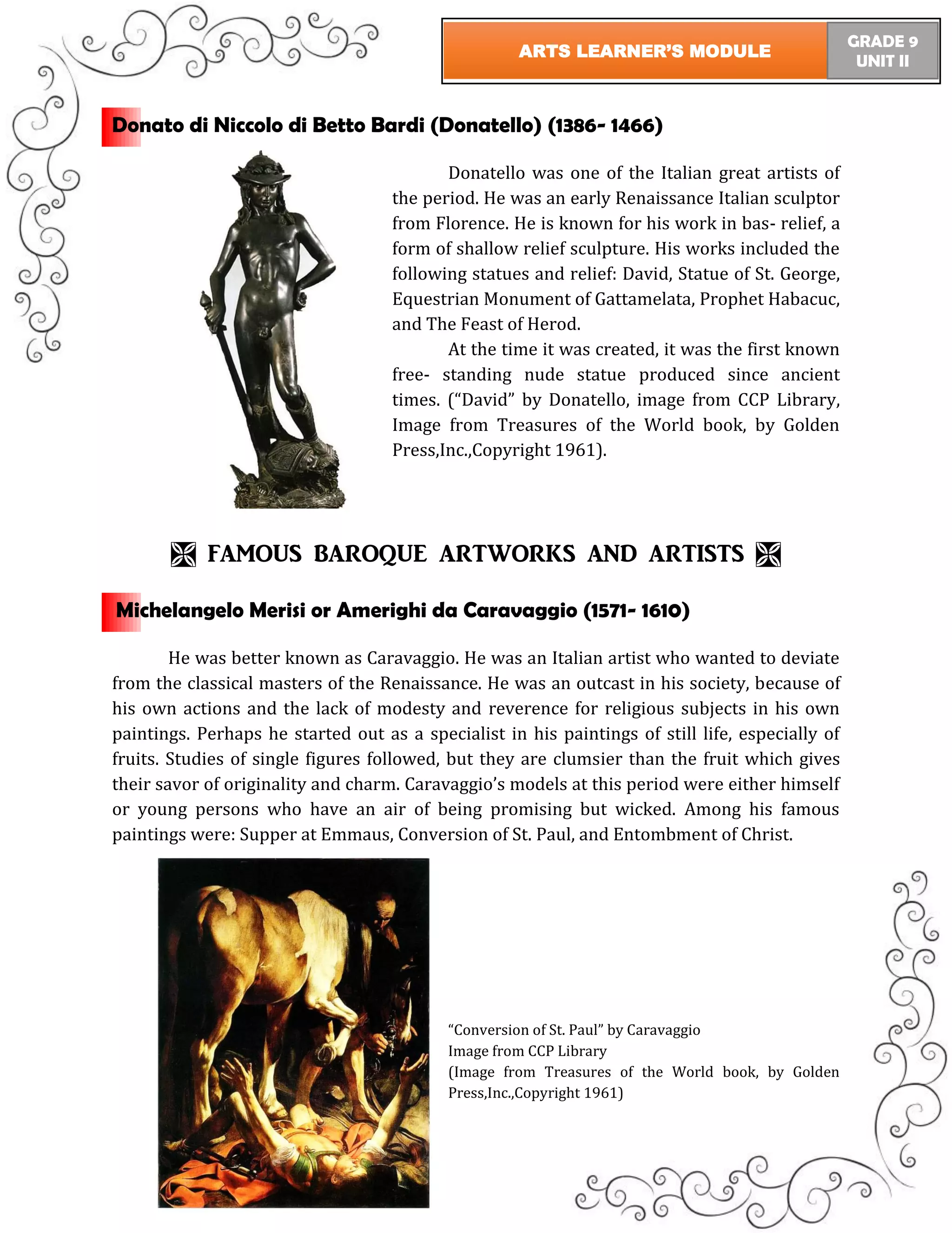 Artworks and Artists of Renaissance and Baroque Period | PDF