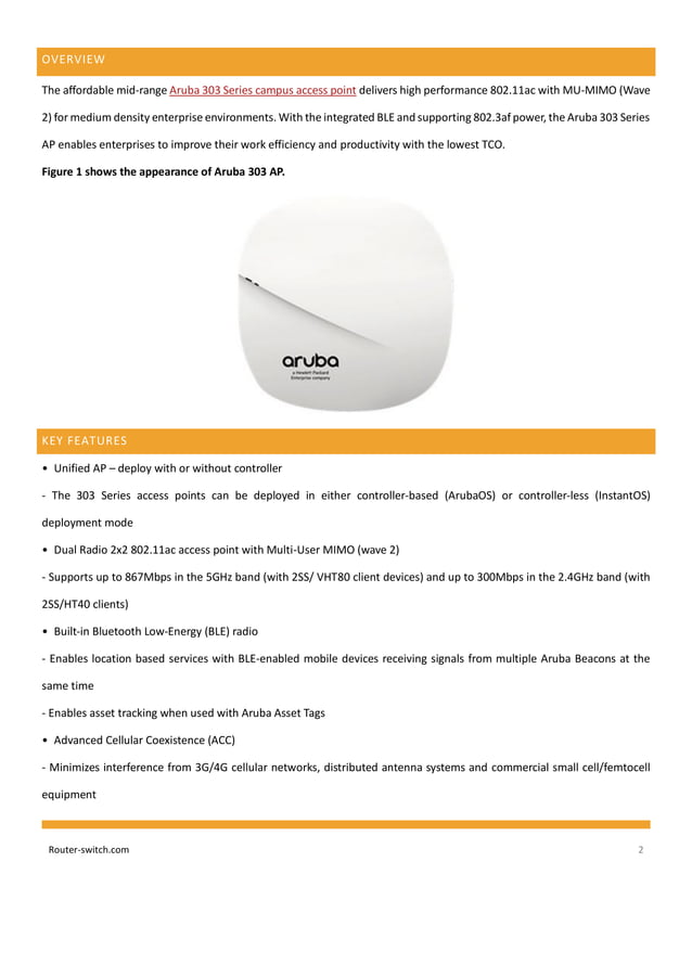 Aruba 303 Series Access Point Data Sheet | PDF